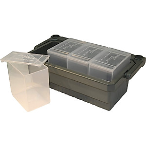 MTM SSC Shotshell Box Caddy with 4 Shell Stackers, Strong comfortable handle, USA Made, Army Green Caddy, Clear Boxes