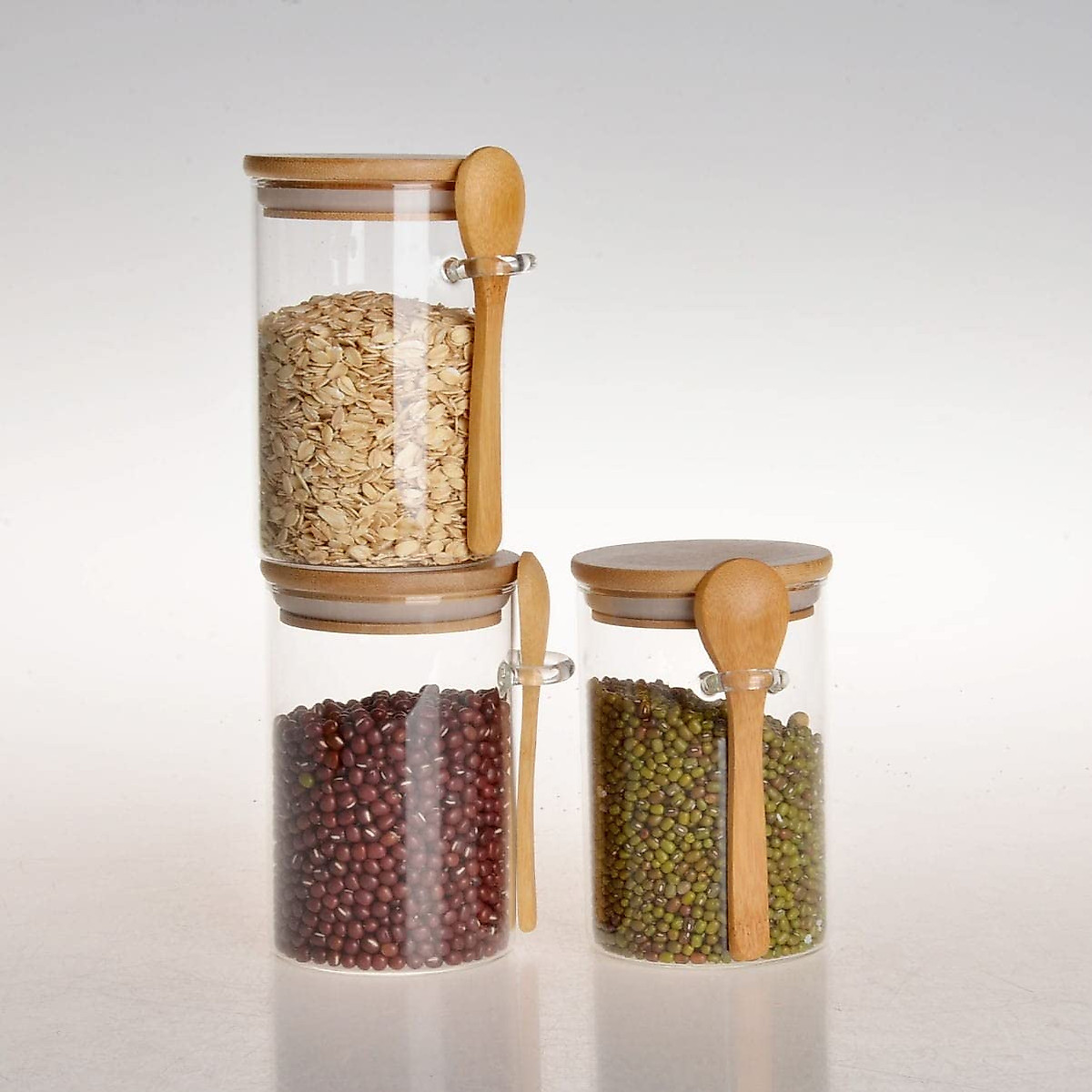 Bamboo Lid Container With Bamboo Spoon Set Of 3