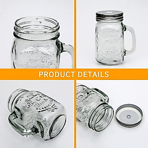 Mason Jars with Handle,16 OZ Old Fashioned Drinking Jars,Clear Mason Mugs Drinking Glass Cups with Lids and Straws Set of 12 for Beverages,Mixed Drinks,Soda,Kombucha