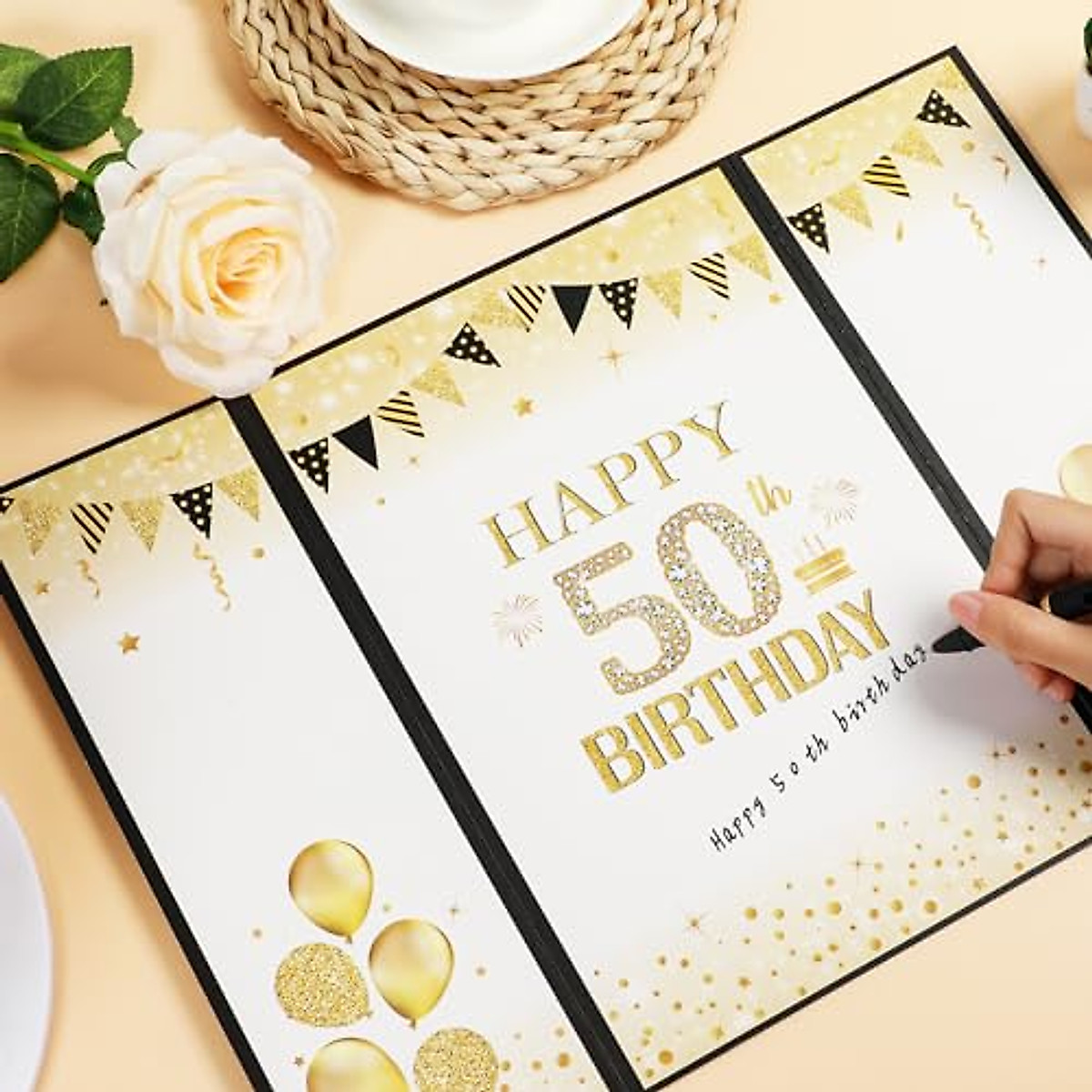 Black Gold 50th Birthday Guest Book Alternative Happy 50th Birthday Signature Certificate 50 Years Old Signature Guest Book Great 50th Birthday Gifts 50th Birthday Party Supplies for Men Women