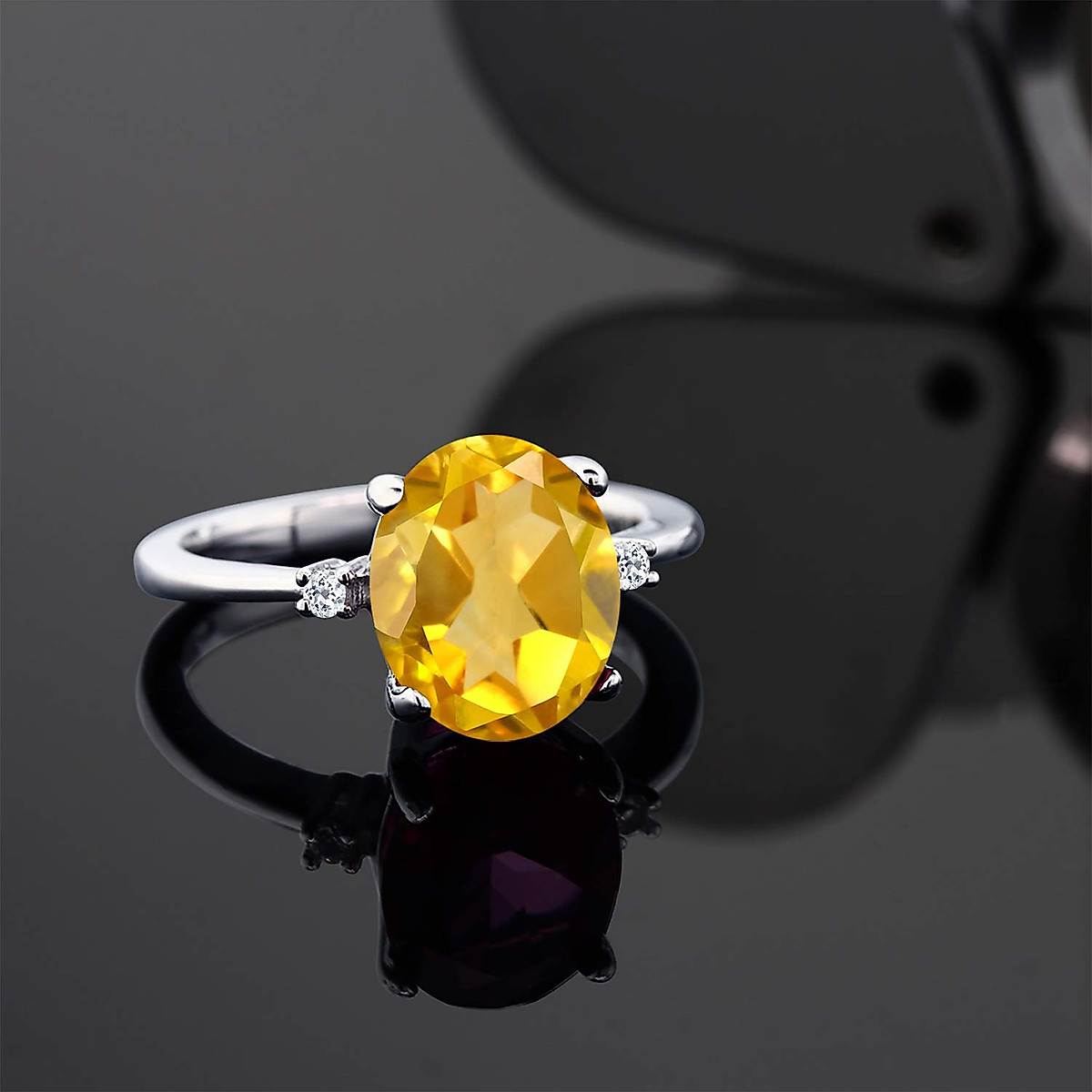 Gem Stone King 925 Sterling Silver Yellow Citrine and White Topaz Ring For Women (2.44 Cttw, Gemstone Birthstone, Available In Size 5,6,7,8,9)