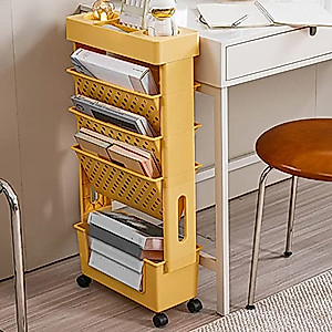Zerodis Mobile Bookshelf, Compact Size Movable Bookshelf Plastic Material for Study (Orange)