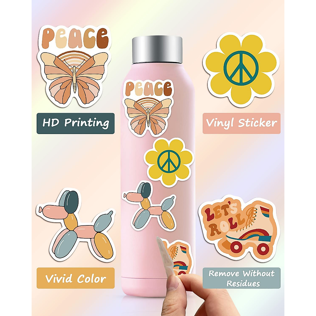 200 Pcs Water Bottle Stickers for Teens Girls, Cute Boho Preppy Stickers for Water Bottles, Waterproof Vinyl Stickers Aesthetic, Laptop Journal Scrapbook Stickers, Cute Sticker Pack Warm Colour
