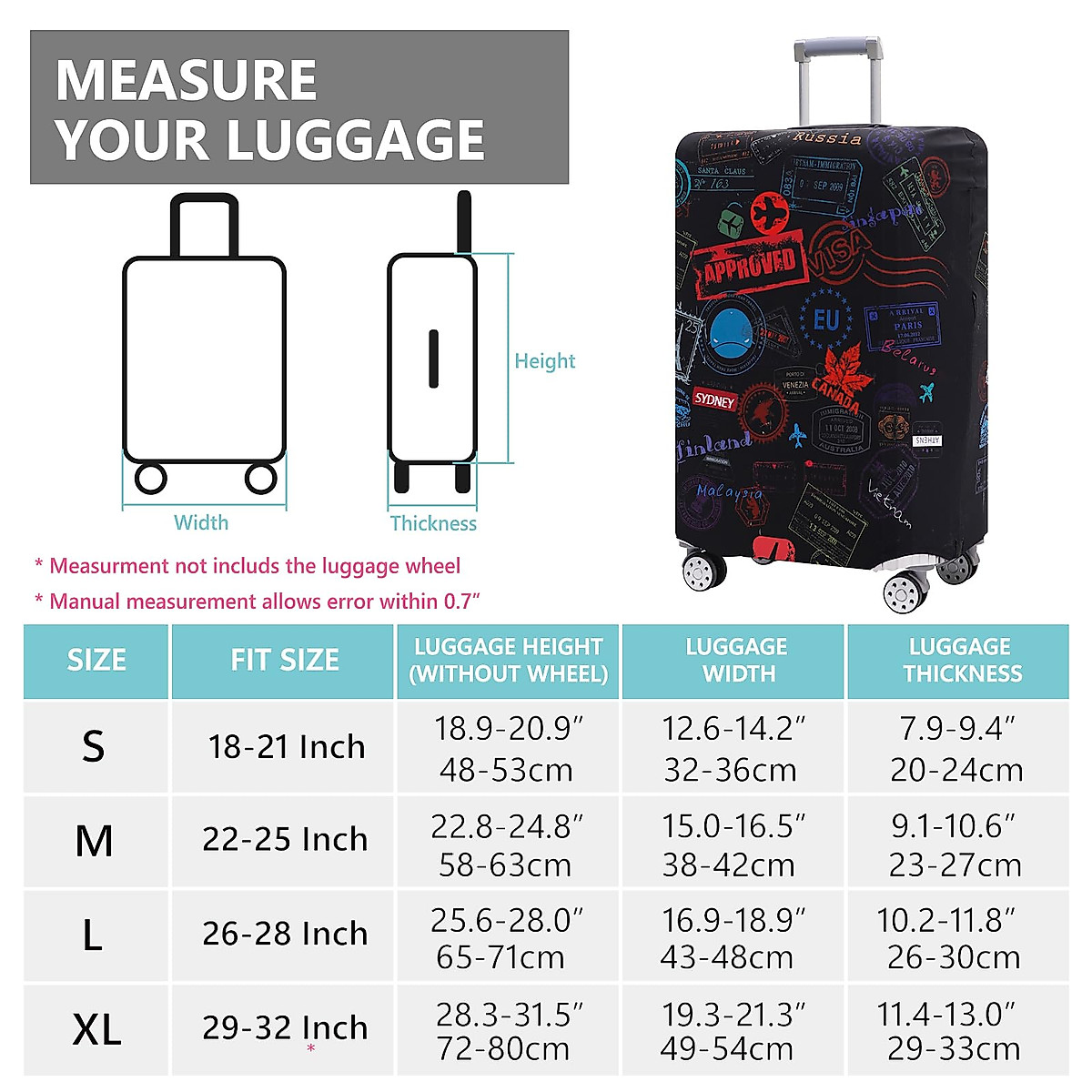 TRAVELKIN Luggage Cover Washable Suitcase Cover Protector Anti-scratch Suitcase cover Fits 18-32 Inch Luggage (S)