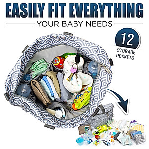 BABYHOOD X-Large Designer Baby Diaper Bag 12 Multi-Use Pockets, Stroller & Shoulder Straps, Insulated Bottle Holders, Padded Changing Mat, Special Summer Sale