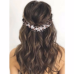 GORAIS Flower Bride Wedding Hair Vine Crystal Bridal Headpieces Pearl Hair Accessories for Women and Girls (C-Rose gold)