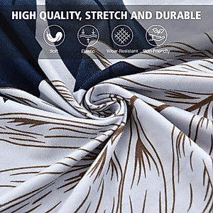 MIFXIN Armless Sofa Cover Futon Slipcover Stretch Elastic Polyester Folding Sofa Bed Non-Armrest Couch Furniture Protector Spandex Printed Washable Sofa Cover Without Armrests (Grey Blue Leaf)