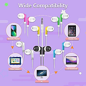 YFSFQS Kids Bulk Earbuds Headphones 50 Pack Multi Colored, Individually Bagged, Wholesale Disposable Wired Earphones Perfect for School Classroom Libraries Students (6 Color)