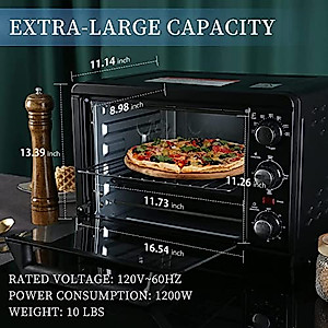 Healsmart Toaster Oven with 20Litres Capacity,Compact Size Countertop Toaster, Easy to Control with Timer-Bake-Broil-Toast Setting, 1200W, Stainless Steel,16x11in,Black,Extra Large