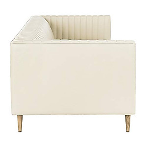 Safavieh Couture Home Carmina Modern Light Beige Faux Leather and Oak Sofa