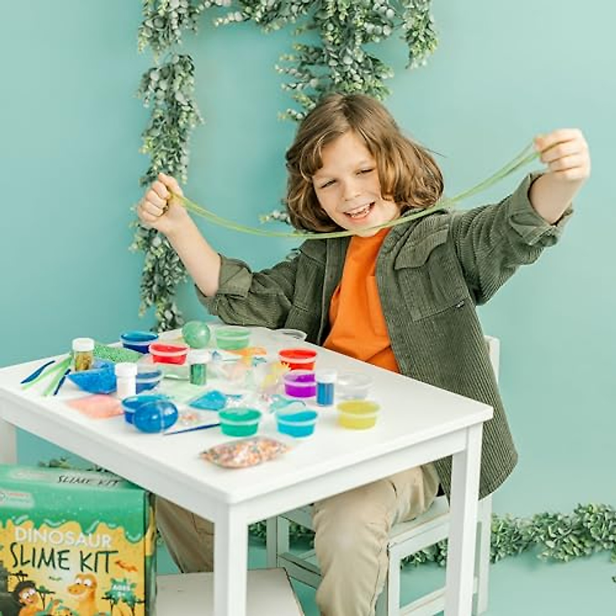 Dinosaur Slime Kit for Boys & Girls - 12 Colorful Premade Slime, 12 Glow in The Dark Dinosaur Toys, 2 Glow in The Dark Mixing Powder, 4 Glitter Powder, Ultimate DIY Crystal Slime Kit Gift for Boys