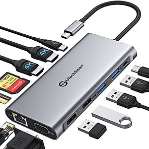 UtechSmart USB C Docking Station Triple Monitor - Universal Laptop Docking Station 12 in 1 for Thunderbolt 3/4, USB C Dock with USB 3.0 and 4K HDMI for MacBook Pro/Air/M1/M2 & Windows Gray