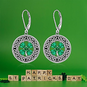 St Patricks Day Earrings Shamrock Earrings for Women Sterling Silver Hypoallergenic Celtic Knot 4 Four Leaf Clover Earrings Hoop Drop Dangle Jewelry