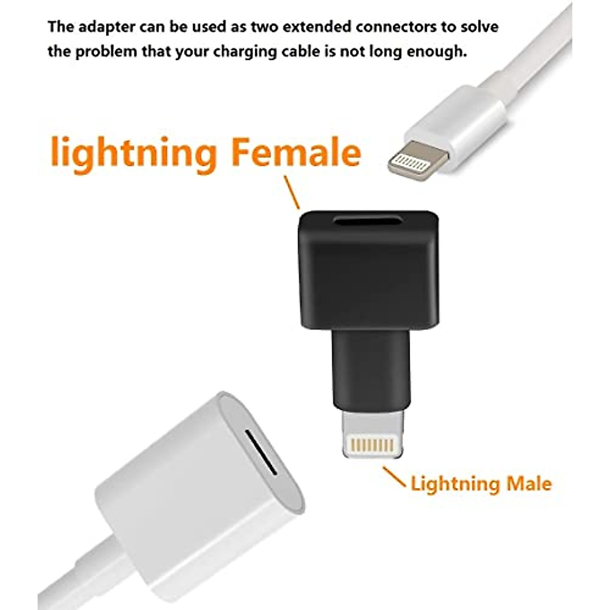 3Pack Lightning Extender Adapter,Apple MFI Certified iPhone Charger Extension dongle Male to Female Dock Extender for iPhone 14 13 12 11 X XS XR 8 7 6 5 iHome Transfer Audio Video Data Charging