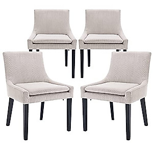 COLAMY Modern Dining Chairs Set of 4, Upholstered Corduroy Accent Side Leisure Chairs with Mid Back and Wood Legs for Living Room/Dining Room/Bedroom/Guest Room-Beige