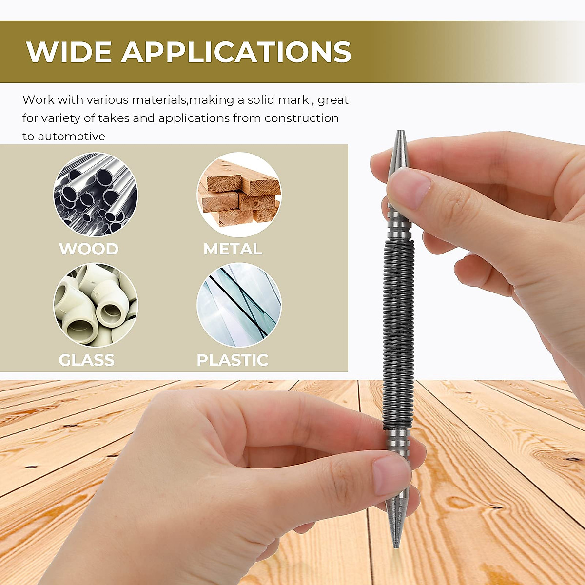 2 Pieces Spring Nail Set, Nail Set Tool and Hinge Pin Tool Dual Head Nail Setter Hammerless 1/8 1/16 and 1/32 Inch Spring Pin Punch Nail 3500 Psi Striking Force Door Pin Siding Removal Tool