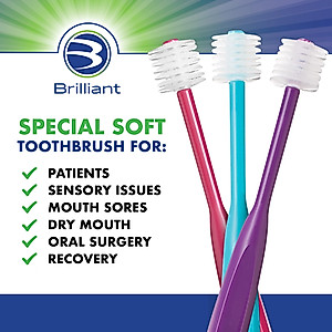 Brilliant Specialty Adult Round Toothbrush for Sensitive Mouths to Support Chemo and Other Sensory Oral Care Needs with Ultra Soft Bristles, Teal, 1 Pack