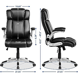 KCREAM Executive Office Chair PU Leather with Flip-up Arms, Desk Chair Swivel Task Chair with Lumbar Support, Adjustable Height/Tilt, 360-Degree Swivel, 300Lb Weight Capacity