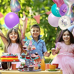 Ayearparty 3 Tier Cupcake Stand Mermaid Theme Table Decorations Cardboard Mini Cake Stand Holder Dessert Tower Round Serving Tray Under The Sea Baby Shower Birthday Party Supplies