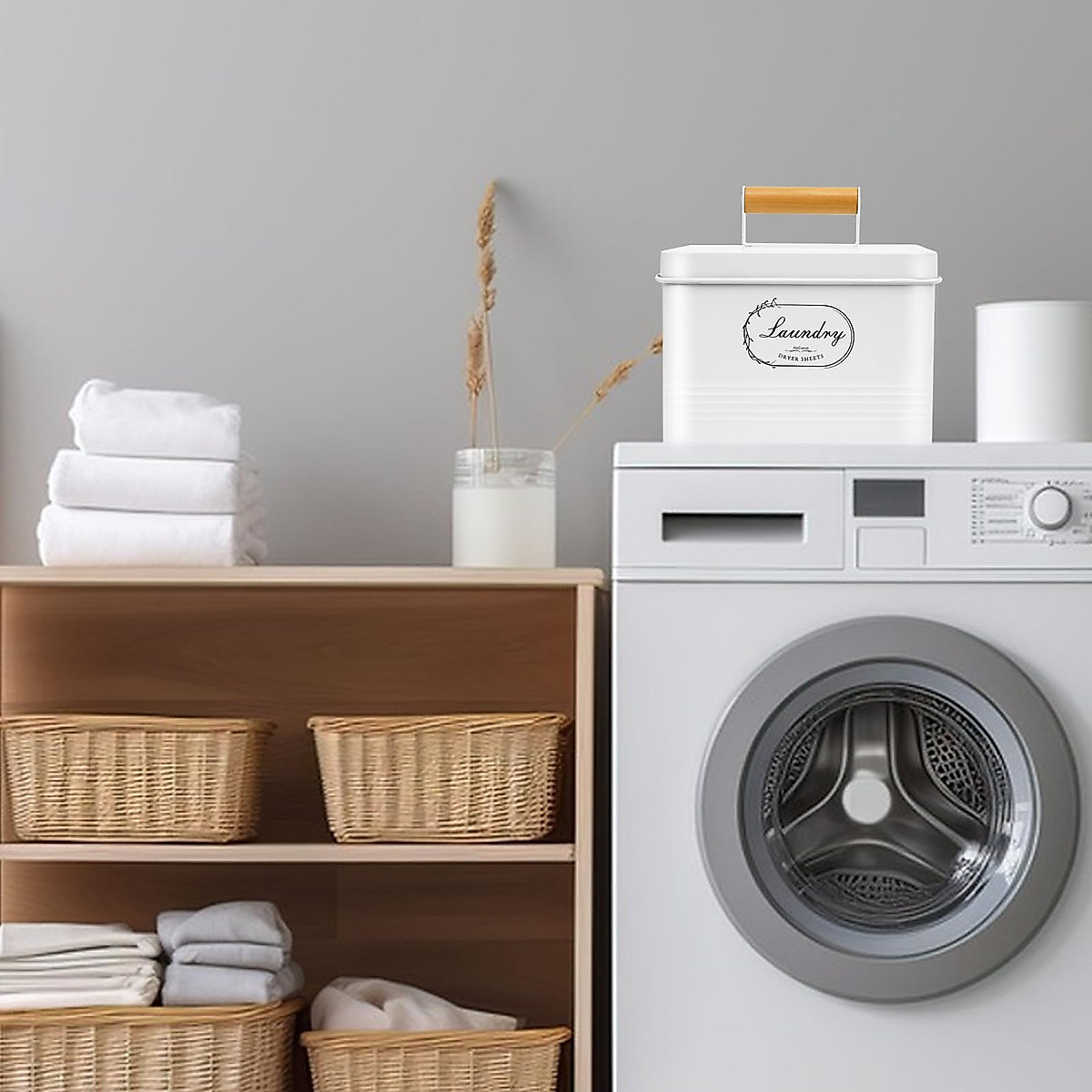 Holismo Dryer Sheet Container with Lid for Laundry Room Organization and Storage, Galvanized Metal Farmhouse Design Dryer Sheet Holder for Laundry Room Decoration, Dryer Sheet Dispenser Container