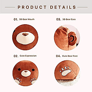 IKASA Bean Bag Chair Cover for Kids - Stuffed Animal Toy Storage Beanbag Chairs Bags for Toddler Girls Boys for Organizing Childrens Plush Toys - Soft Plush Long YKK Zipper (Brown Bear, Large)