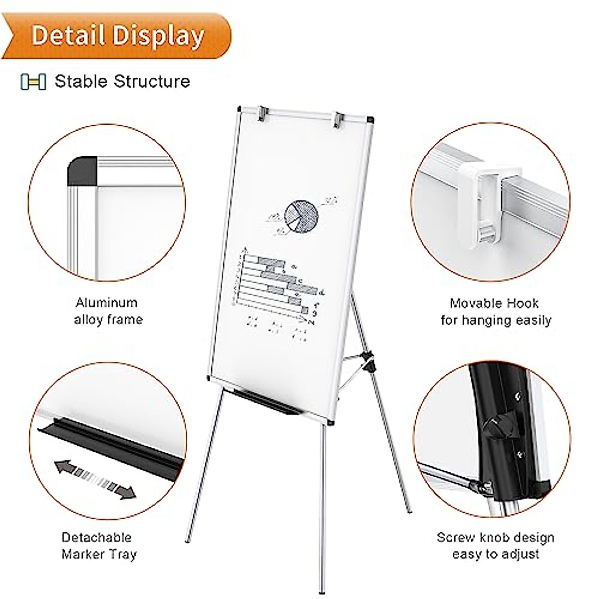 VIZ-PRO Magnetic Portable Easel Dry Erase Board, Flipchart Easel Stand Tripod Whiteboard, 24"W x 36"L