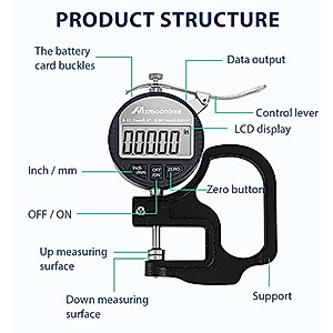 Mxmoonfree Digital Thickness Gauge 0.001mm/0.00005" | 0-12.7mm/0.5" Electronic Micrometer Thickness Meter with LCD Display, Unit Conversion, Storage Case, Extra Battery