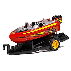 KidPlay Products Path Blazer Friction Power Monster Truck Speed Boat Hauler with Trailer