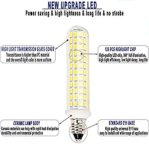 New Upgrade -E11 led Bulb,125 LEDs 100W 120W Halogen Bulbs Equivalent, 10w 1100lm, E11 Mini Candelabra Base White 6000k,AC 110V/130V,JD T3 T4 Bulb (2 Packs)