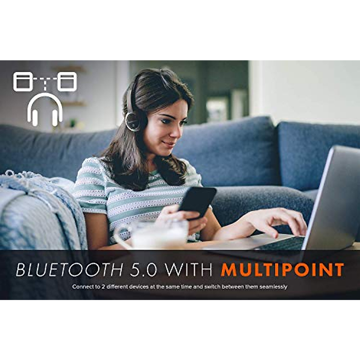 Sound Blaster JAM V2 On-Ear Lightweight Bluetooth 5.0 Wireless Headphones with USB-C, Low Latency, HD, Multipoint Connectivity, Voice Detection and Noise Reduction, 22 Hours Battery Life (Renewed)