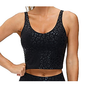 THE GYM PEOPLE Womens Leopard Longline Sports Bra Wirefree Padded Medium Support Yoga Bras Gym Running Workout Tank Tops (Black Leopard, X-Large)