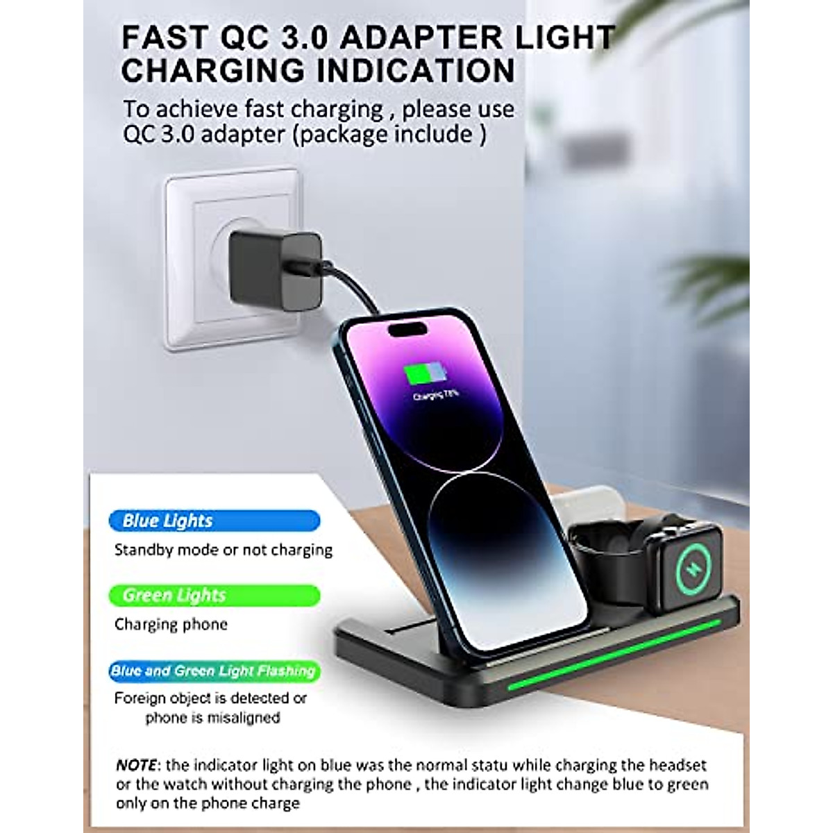 Wireless Charger for iPhone,Charging Station for Apple Multiple Devices,Foldable 3 in 1 Charger for iPhone 14/13/12/11/Pro/Max/XS/Max/XR/XS/X, Apple Watch 8/7/6/SE/5/4/3/2, Airpods Pro/3/2/1
