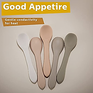 5 Pieces Silicone Baby Spoons Kids Utensils Self Feeding Supplies First Stage Baby Heat Resistant Food Spoon Safe Infant Baby Spoon for Over 6 Months Babies Boy Girl Toddlers