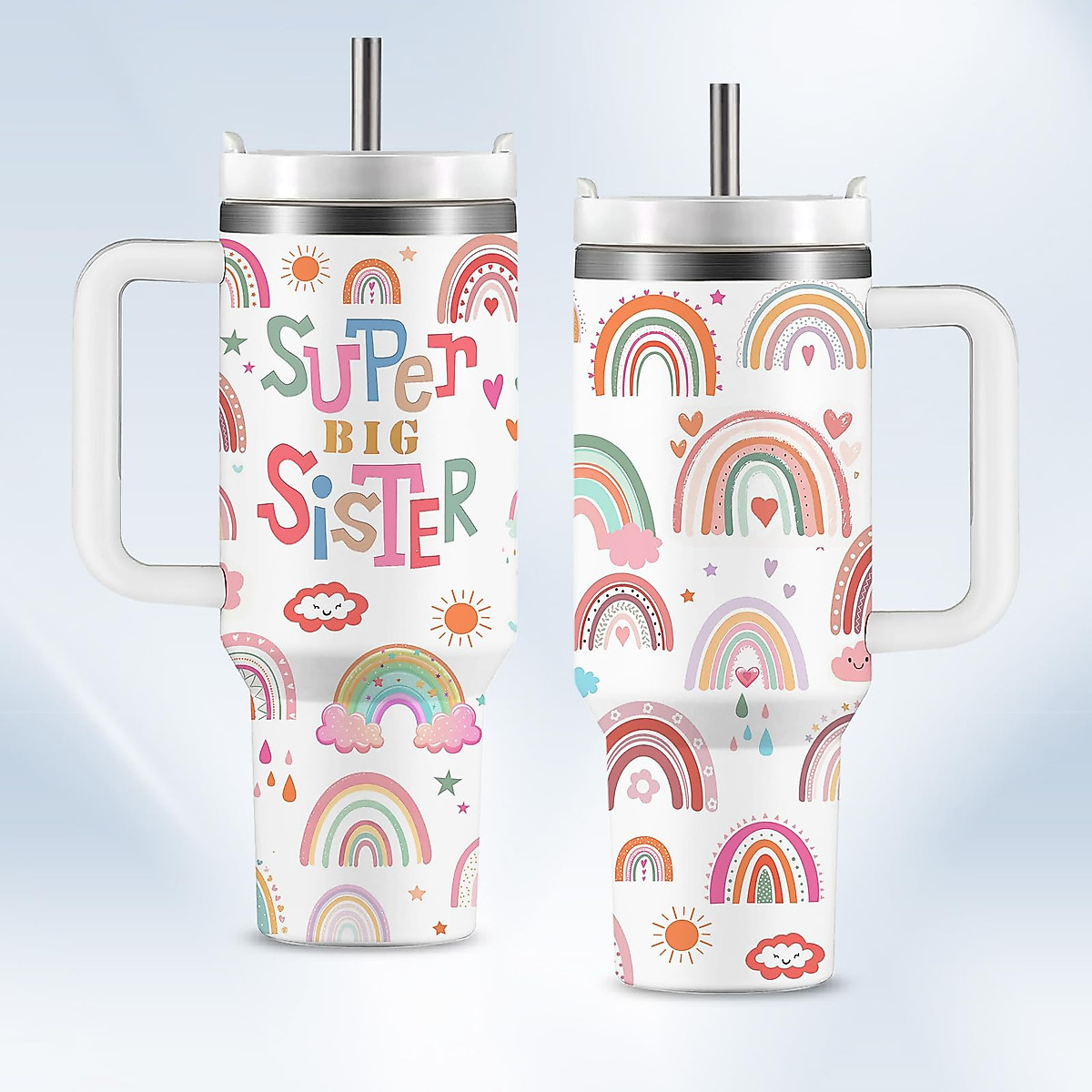 Super Big Sister Gifts - 40 Oz Tumbler with Handle, Pink Big Sister Cup Set, Birthday & Christmas Gifts for Little Sisters