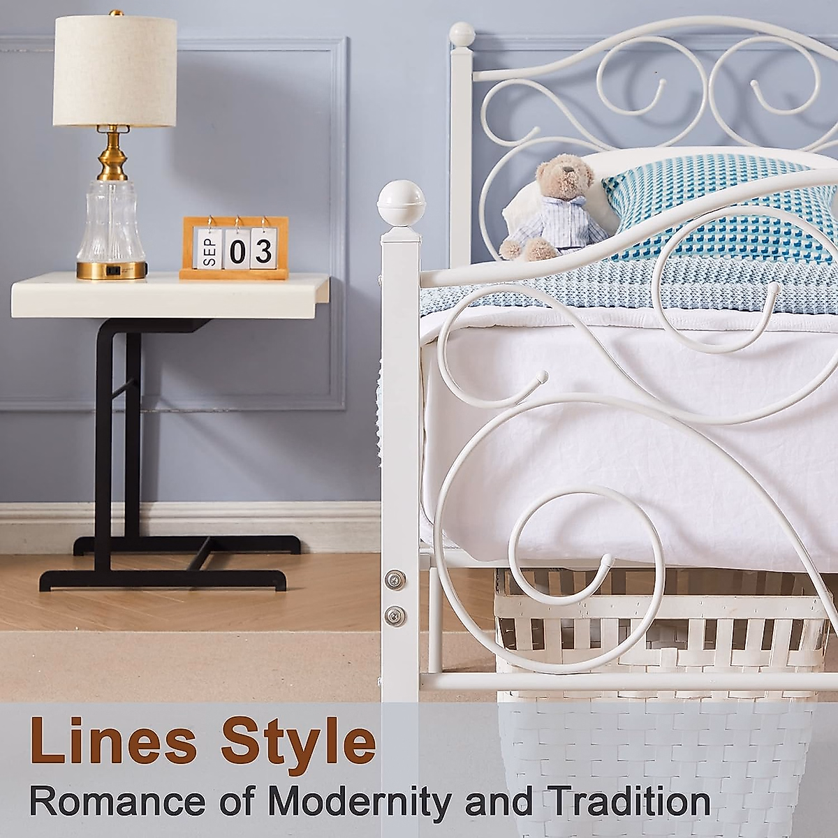 VECELO Twin Size Bed Frame with Headboard and Footboard, Heavy Duty Metal Slat Support, Platform Mattress Foundation, No Box Spring Needed, Easy Assembly, White