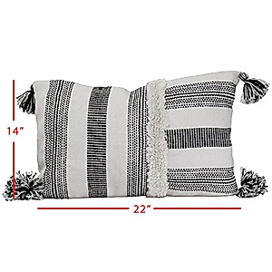 Foreside Home & Garden Black Striped Woven 14x22 Outdoor Decorative Throw Pillow with Hand Tied Tassels, 22 x 14 x 5