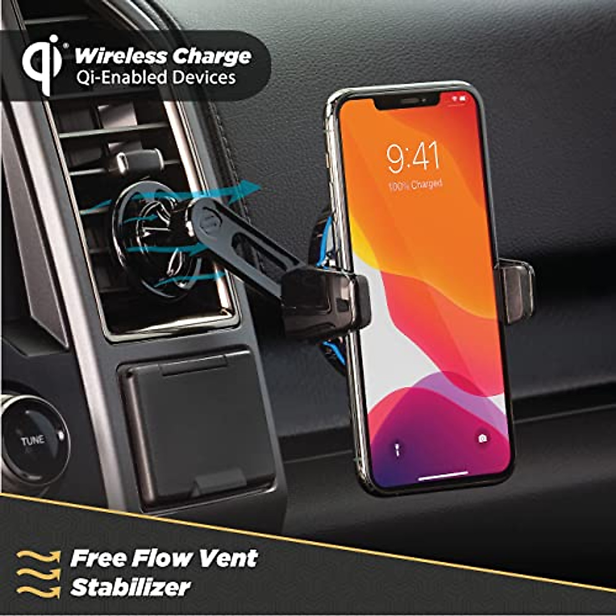 Scosche MGQVP-XTET MagicGrip FreeFlow Autogrip Wireless Charging Vent Phone Mount for Car in Black