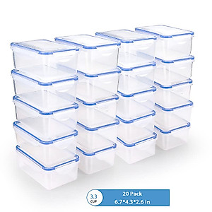 Tauno Plastic Food Storage Containers with Airtight Lids, 3.3 Cup Food Prep Containers for Kitchen and Pantry Organization, Reusable and BPA Free Lunch Boxes, Microwave/Dishwasher/Freezer Safe, 20 Pack