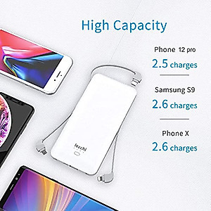 Portable Power Bank, Ultra Slim 10000mAh Portable Charger, USB C External Battery Pack with Built-in AC Plug, Charging Cable, Output Port, Compatible with All Kinds of Cellphones …