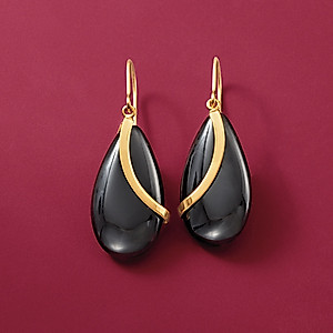 Ross-Simons Pear-Shaped Black Onyx Drop Earrings in 14kt Yellow Gold