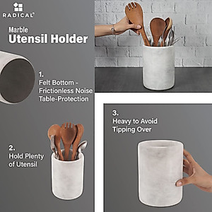 Radicaln Marble Utensil Holder Spoon Caddy Countertop White Handmade kitchen Utensils set organizer - 5.5"x6.5" Inch flatware chopstick Canister Utensil Holders – Home Accessories (WZ-03)