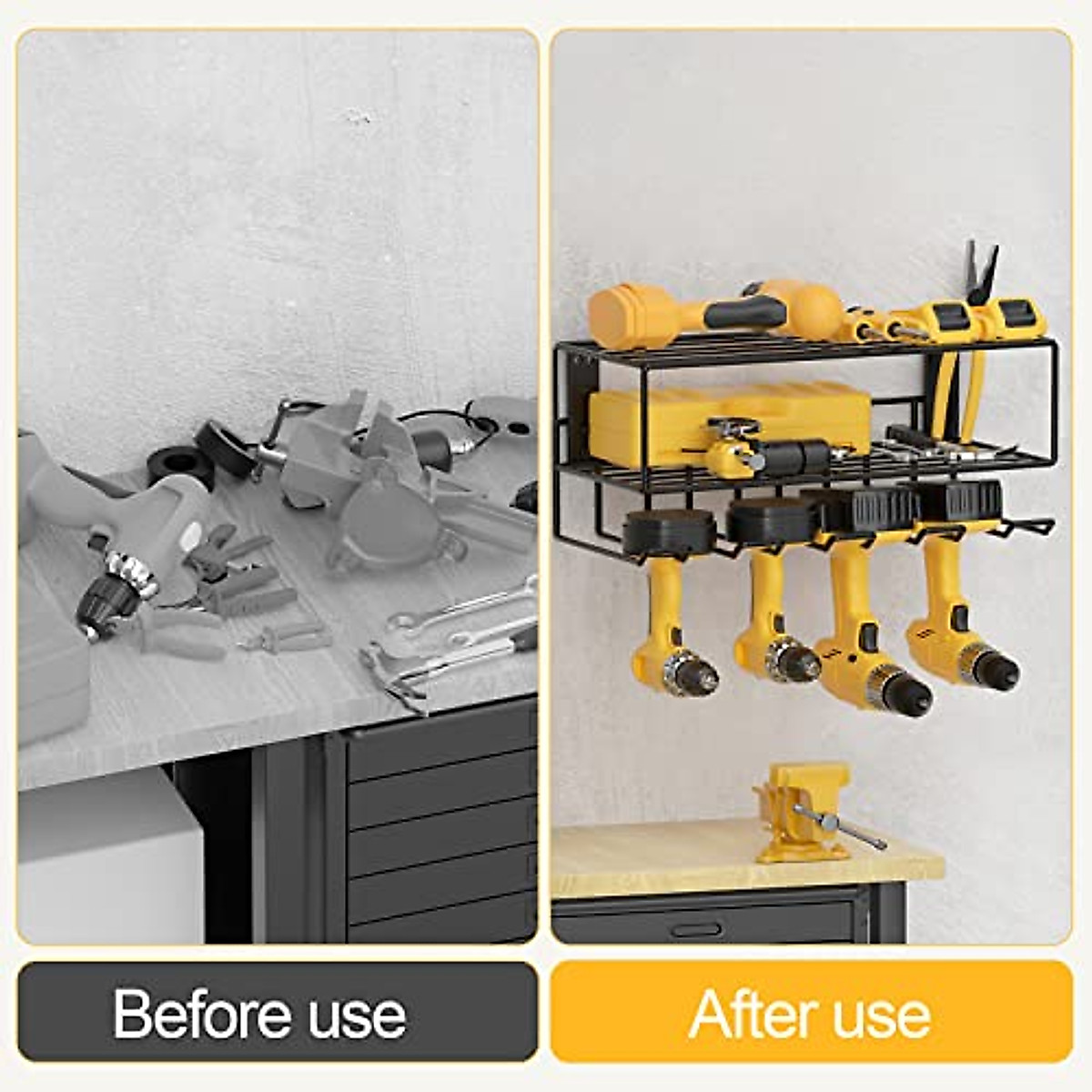 CoolShare Power Tool Organizer Wall Mount,Metal Heavy Duty Floating Tool Shelf,3 Layers Cordless Drill Storage Rack,Screwdriver and Drill Holder,Battery Rack for Garage,Good Father's Day Gifts(1 Pack)