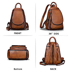 Genuine Leather Backpack for Women Vintage Handmade Casual Knapsack Small Rucksack Satchel (Brown)