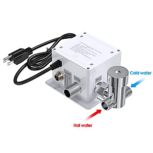 PRIMSOPH Automatic Motion Sensor Hands Free Electronic Infrared Smart Commercial Touchless Bathroom Sink Faucet with Cover Plate Temperature Mixer Battery or Plug-in Powered Satin Chrome