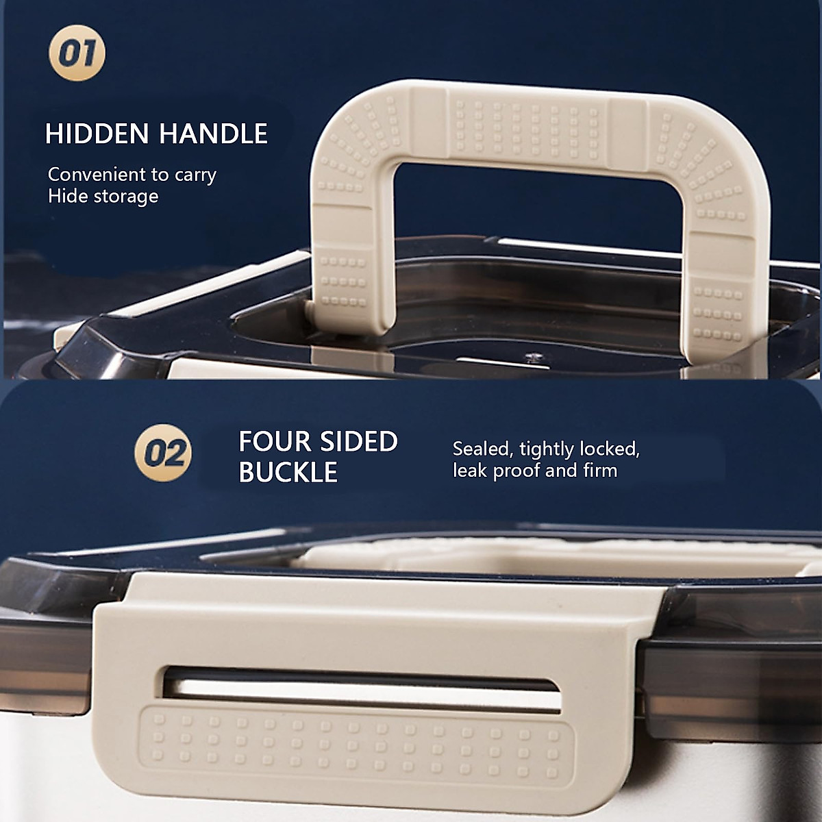 ATRDTO Stainless Steel Food Storage Containers with Lids Airtight Food Containers with Handle Metal Food Prep Containers for Freezer Fridge Oven Dishwasher Safe 95oz