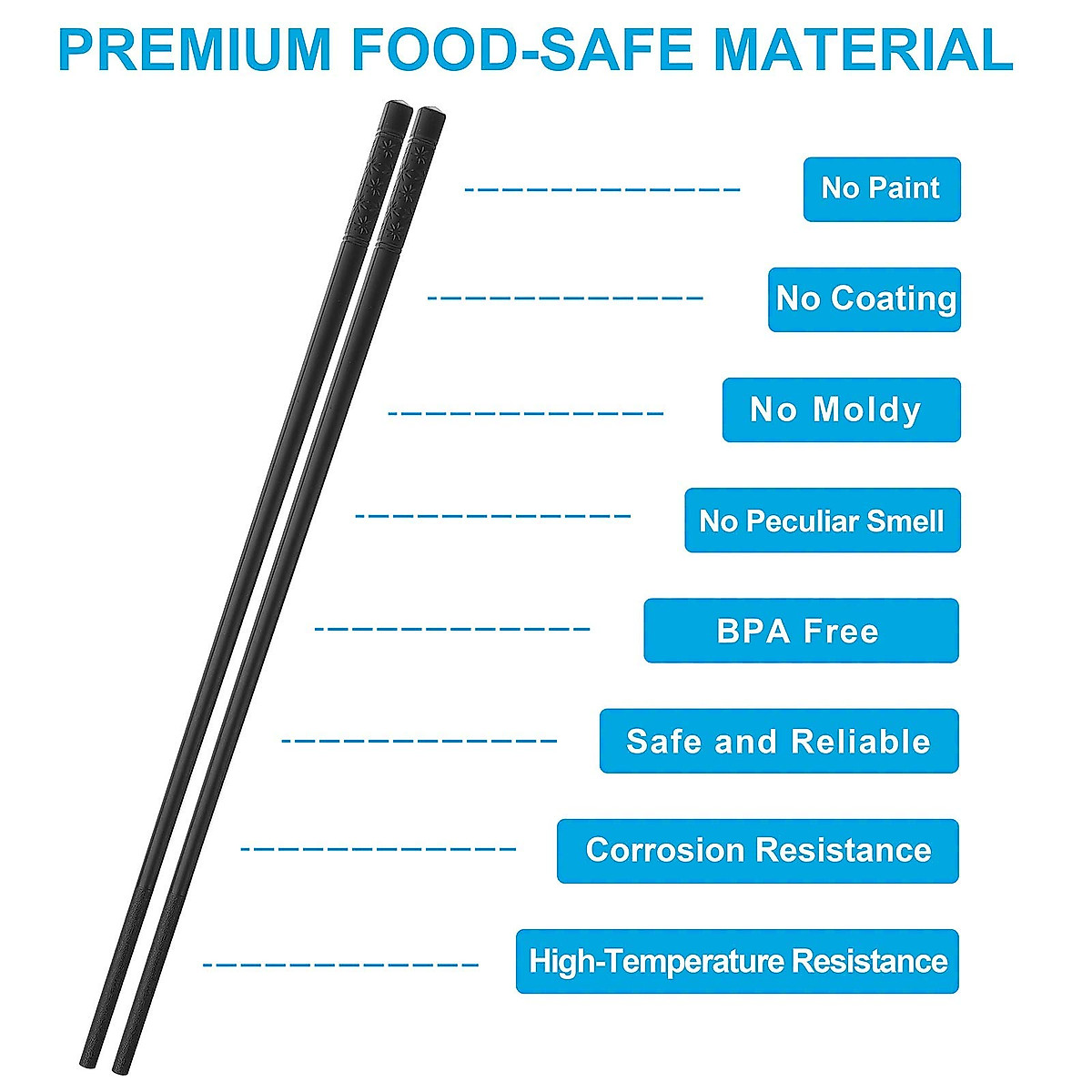 10 Pairs Fiberglass Chopsticks Family Set, ONEHERE Reusable Chinese, Japanese, Korean Chop sticks, Dishwasher Safe, Non-slip, for Sushi, Noodles, Food, Hotpot& Cooking, 9.5 inches, Classic Black