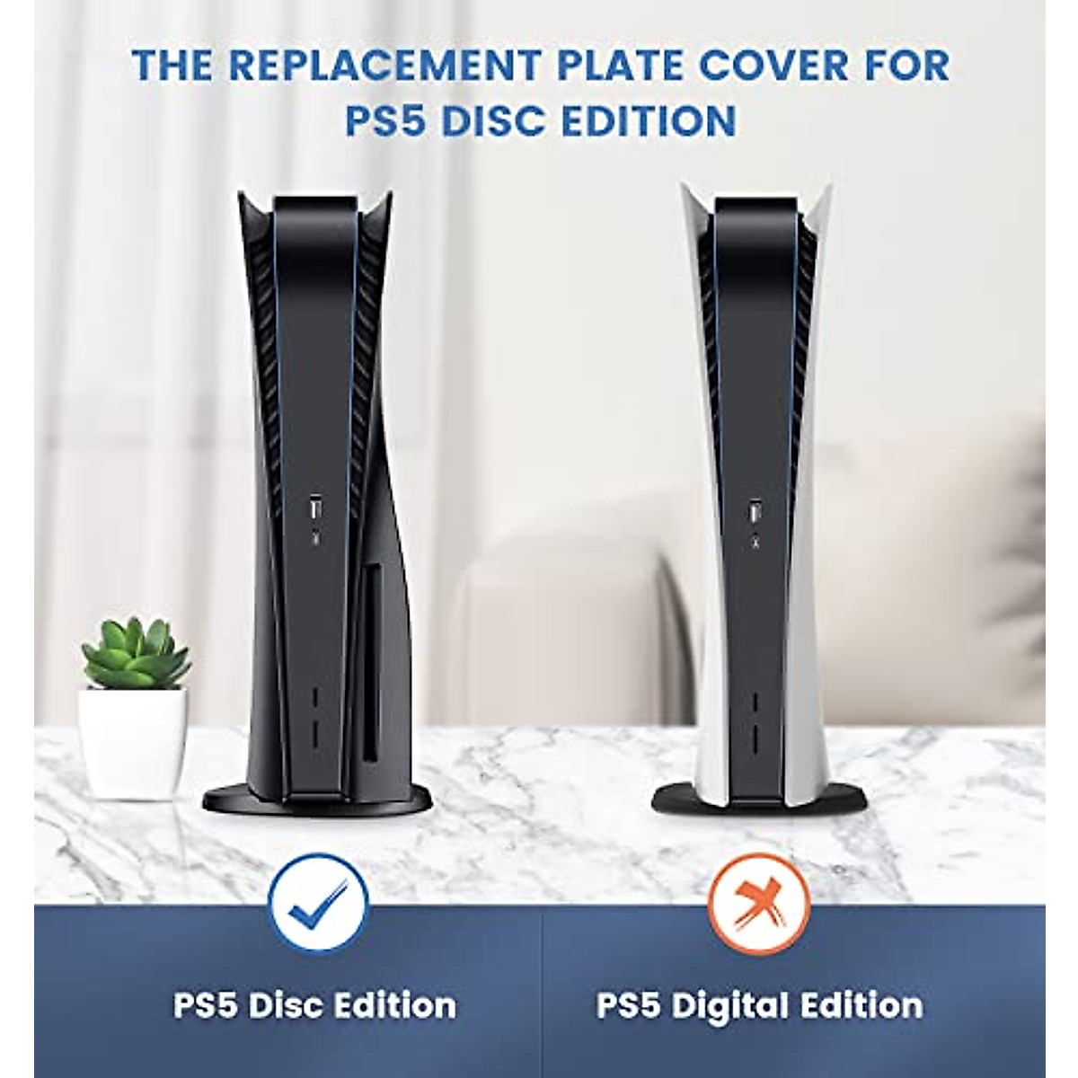 PS5 Faceplate Cooling Version PS5 Plate Cover Skin for Playstation 5 Disc Edition Upgraded Turbo Vents PS5 Replacement Side Plate Hard Shockproof ABS Anti-Scratch PS5 Plate Case Cooling Matte Black