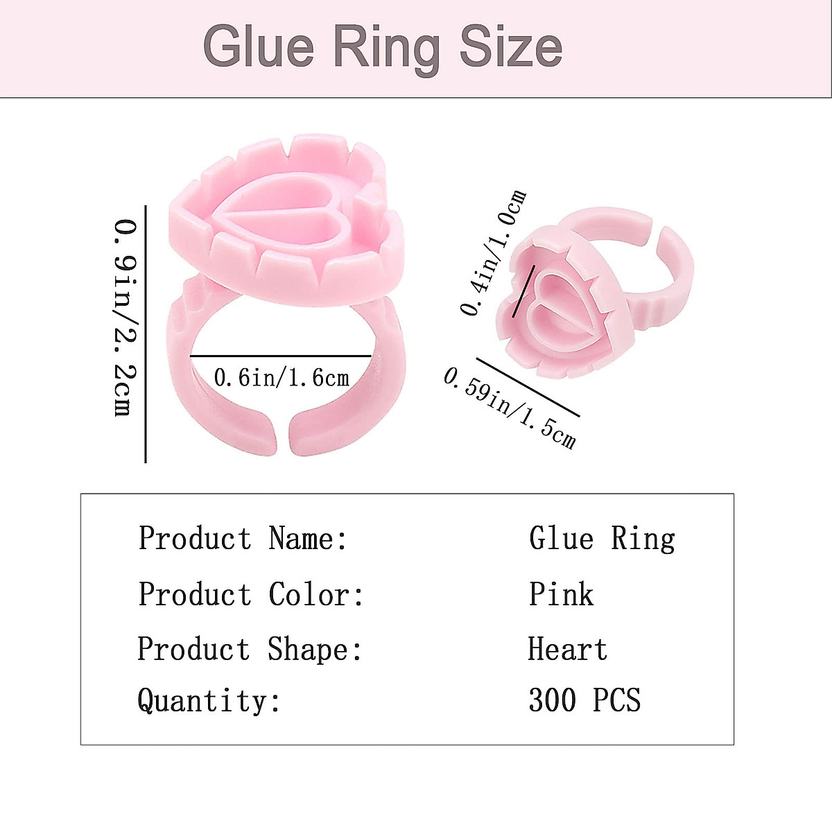 Glue Rings for Eyelash Extension,300PCS Smart Lash Glue Rings,Disposable Eyelash Glue Holder Glue Cups Rings,Heart Shape Fan Blossom Volume Lash Glue Holder False Eyelash Lash Extension Supplies Pink