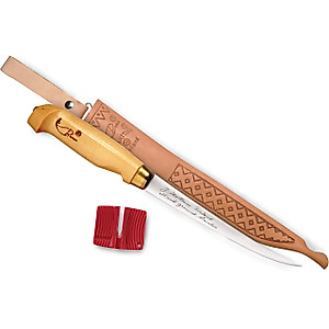 Fish 'N Fillet Knife - 7" Blade Length with Single Stage sharpener and Tooled Leather Sheath