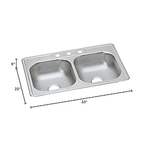 Dayton D233223 Equal Double Bowl Top Mount Stainless Steel Sink